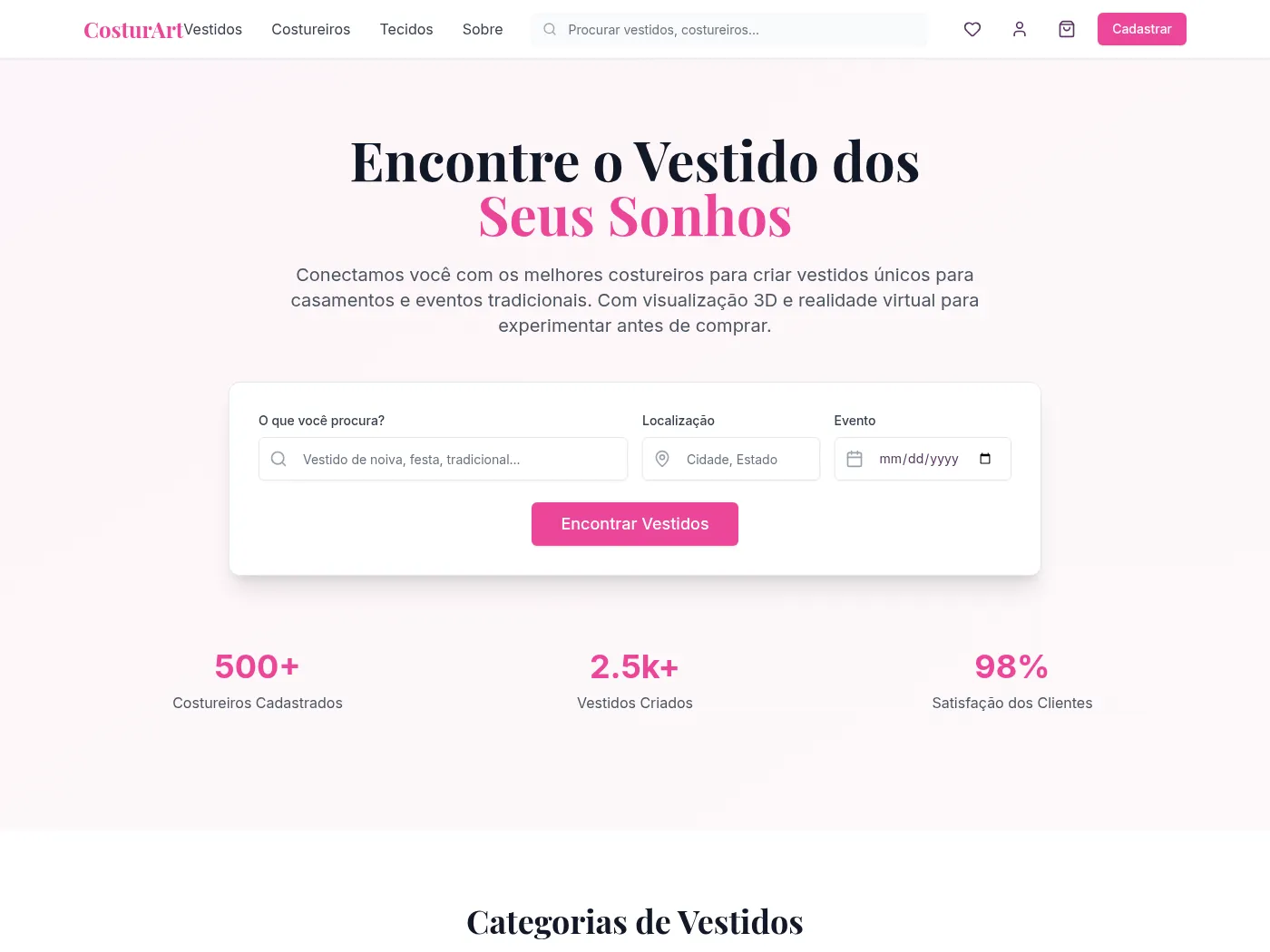 Plataforma Web de Conexão para Costureiros e Clientes de Vestidos de Casamento
