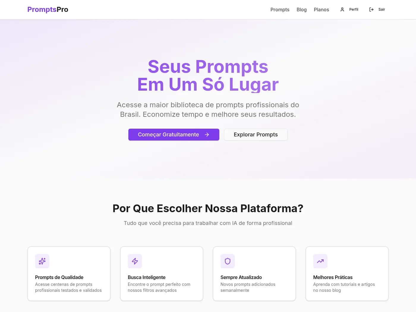 Plataforma de Gestão e Portal Público de Prompts e Blog com Área Administrativa
