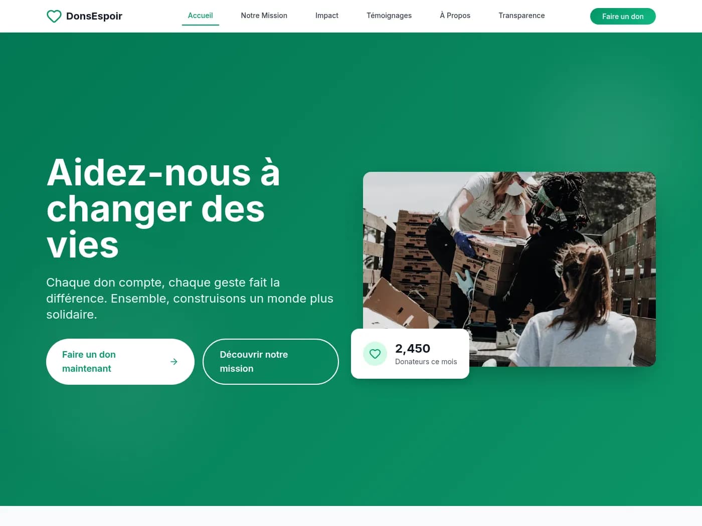 Plateforme de Dons Humanitaires Moderne et Transparente