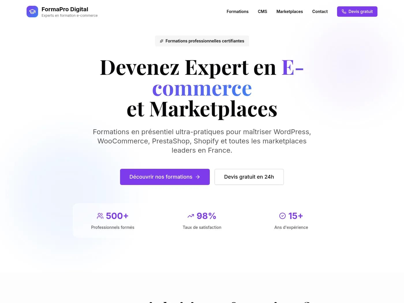 Plateforme de Formation Digitale Élegante pour CMS et Marketplaces