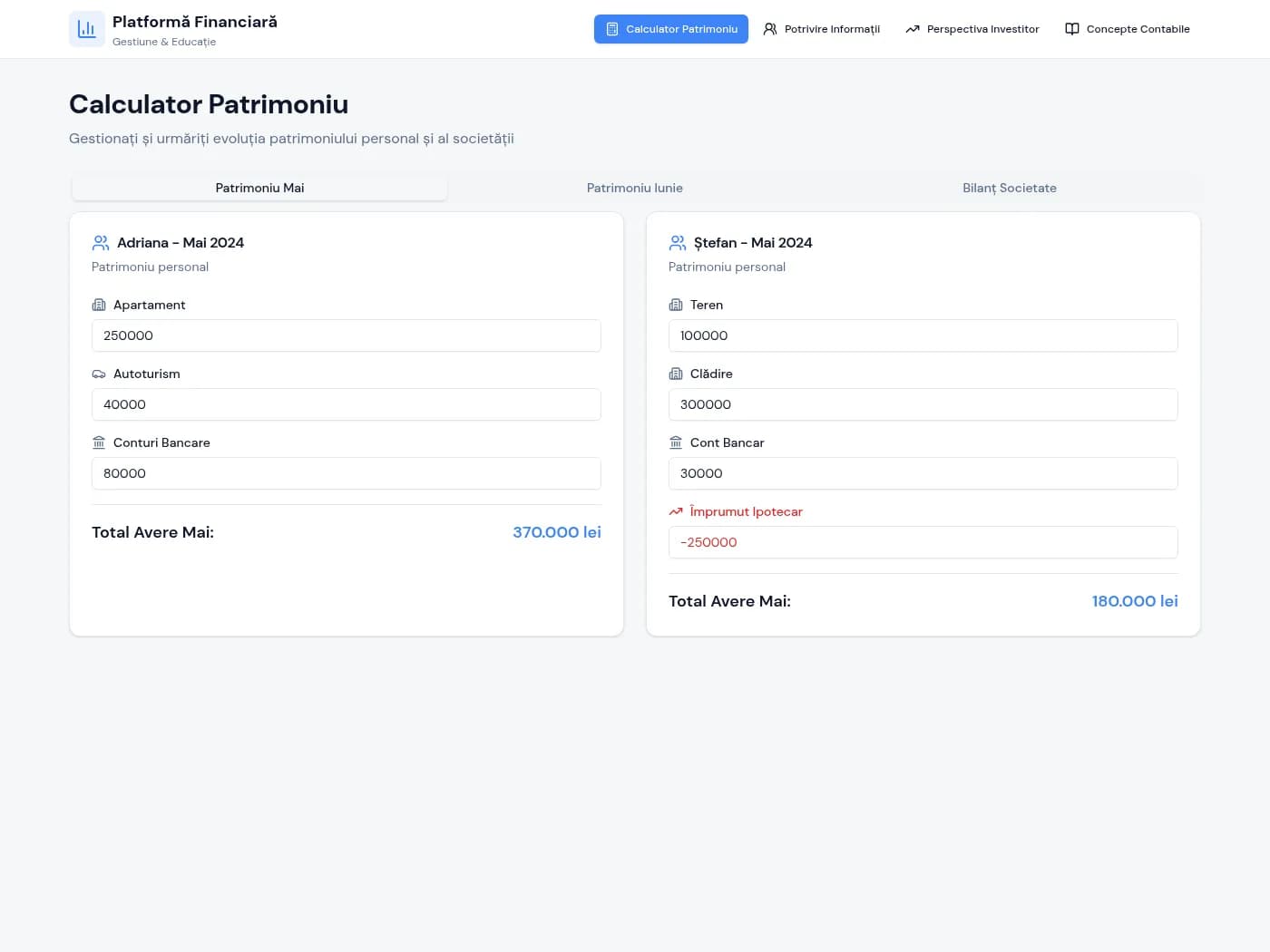 Patrimoniu și Utilizatori – Platformă Interactivă pentru Gestiunea și Analiza Informațiilor Financiare și Relevante