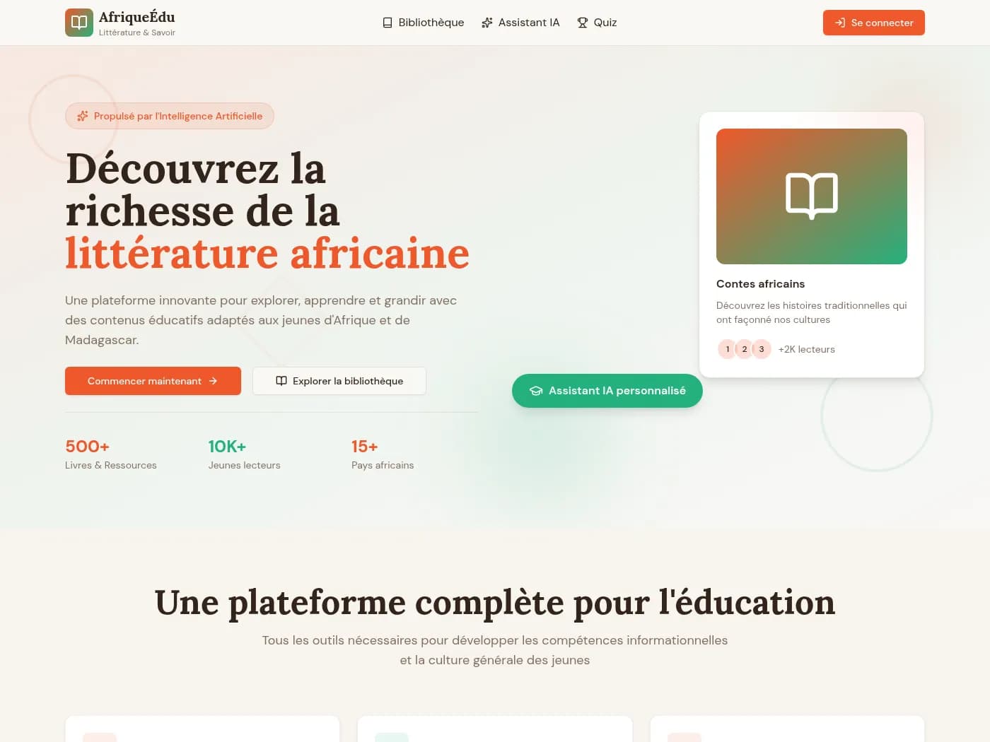 Plateforme Numérique IA pour l'Éducation et la Littérature Jeunesse Africaines