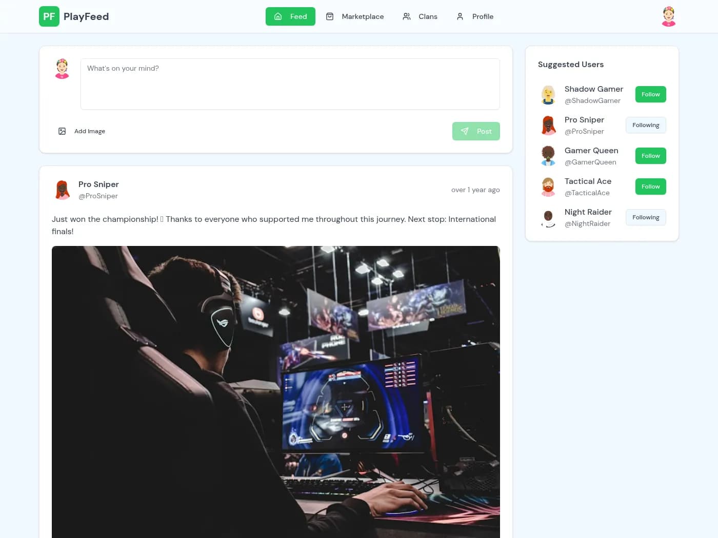 PlayFeed: Social Gaming Marketplace Frontend Prototype