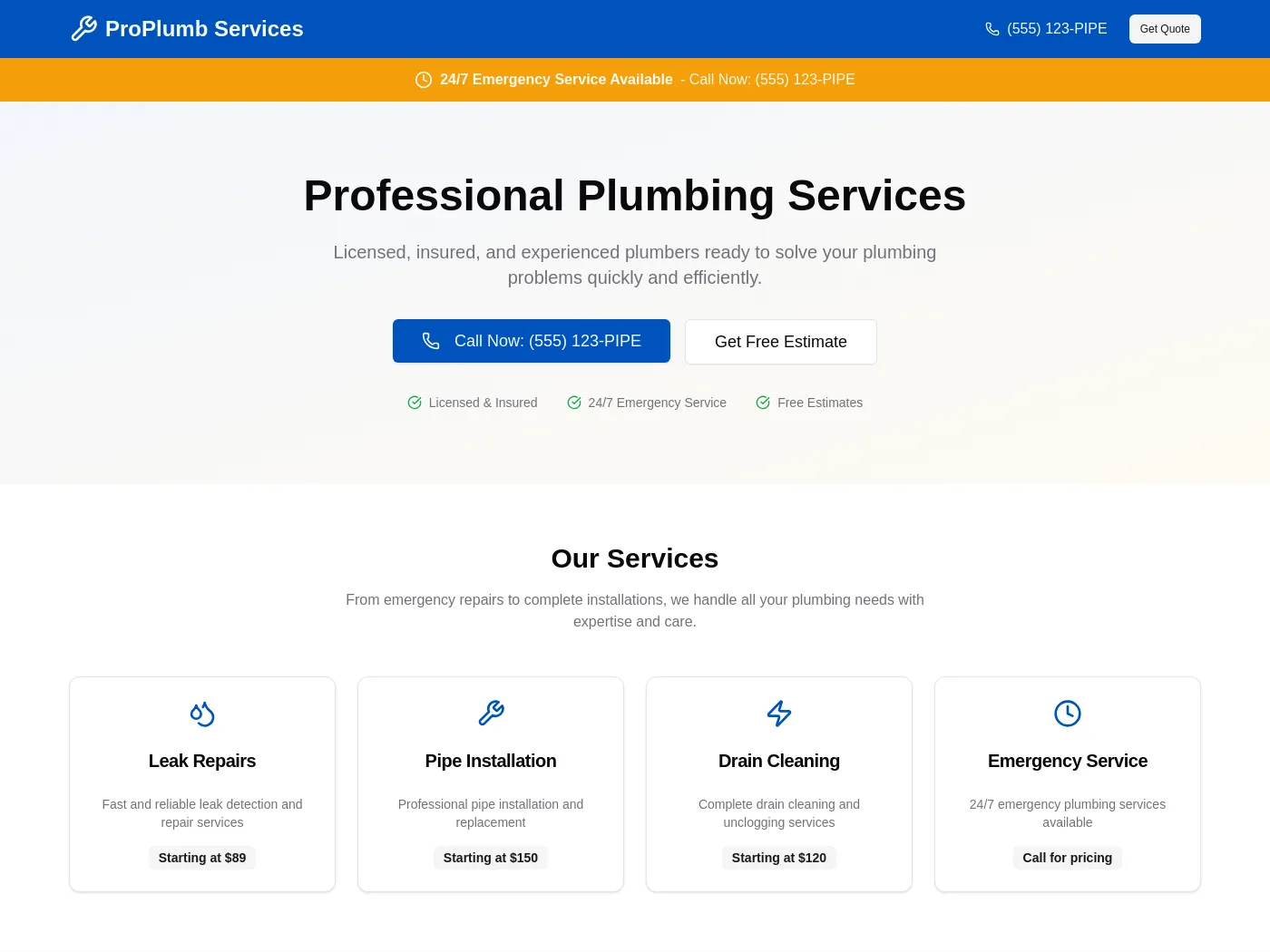 Plumber Service Website