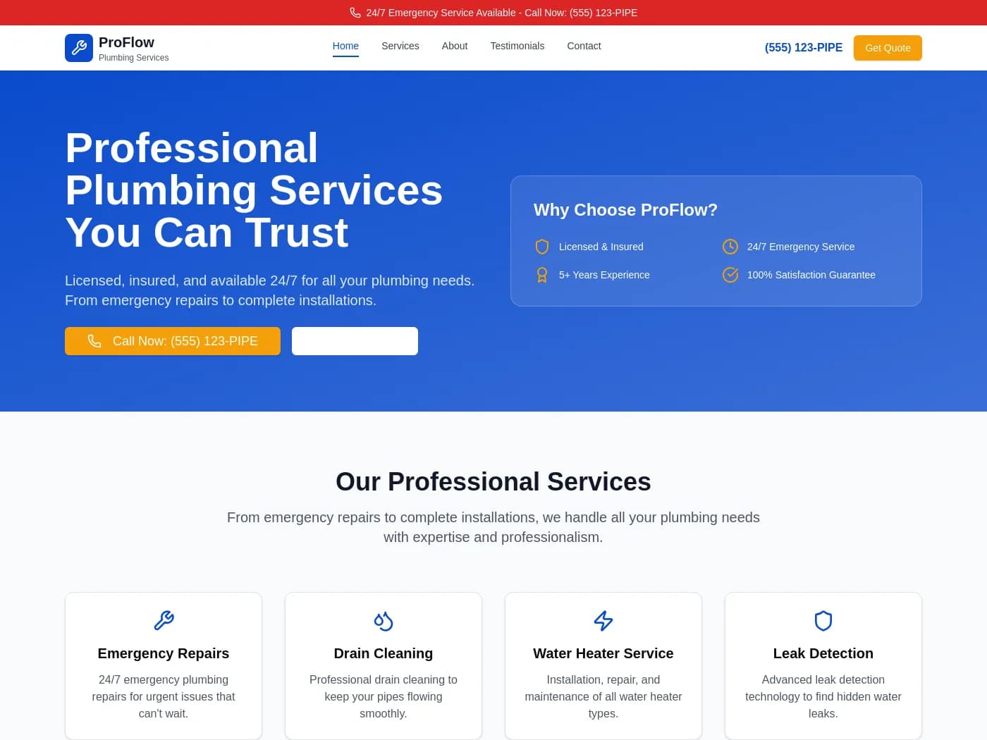 Plumbing Services Business Website