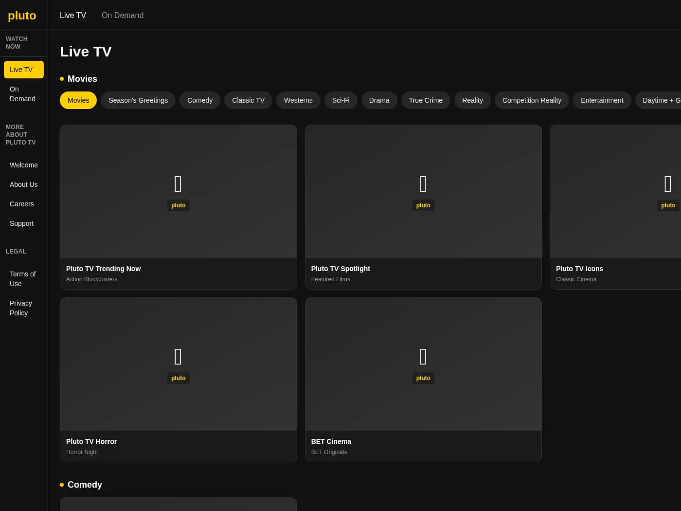 Pluto TV Clone - Free Live and On-Demand Streaming Platform