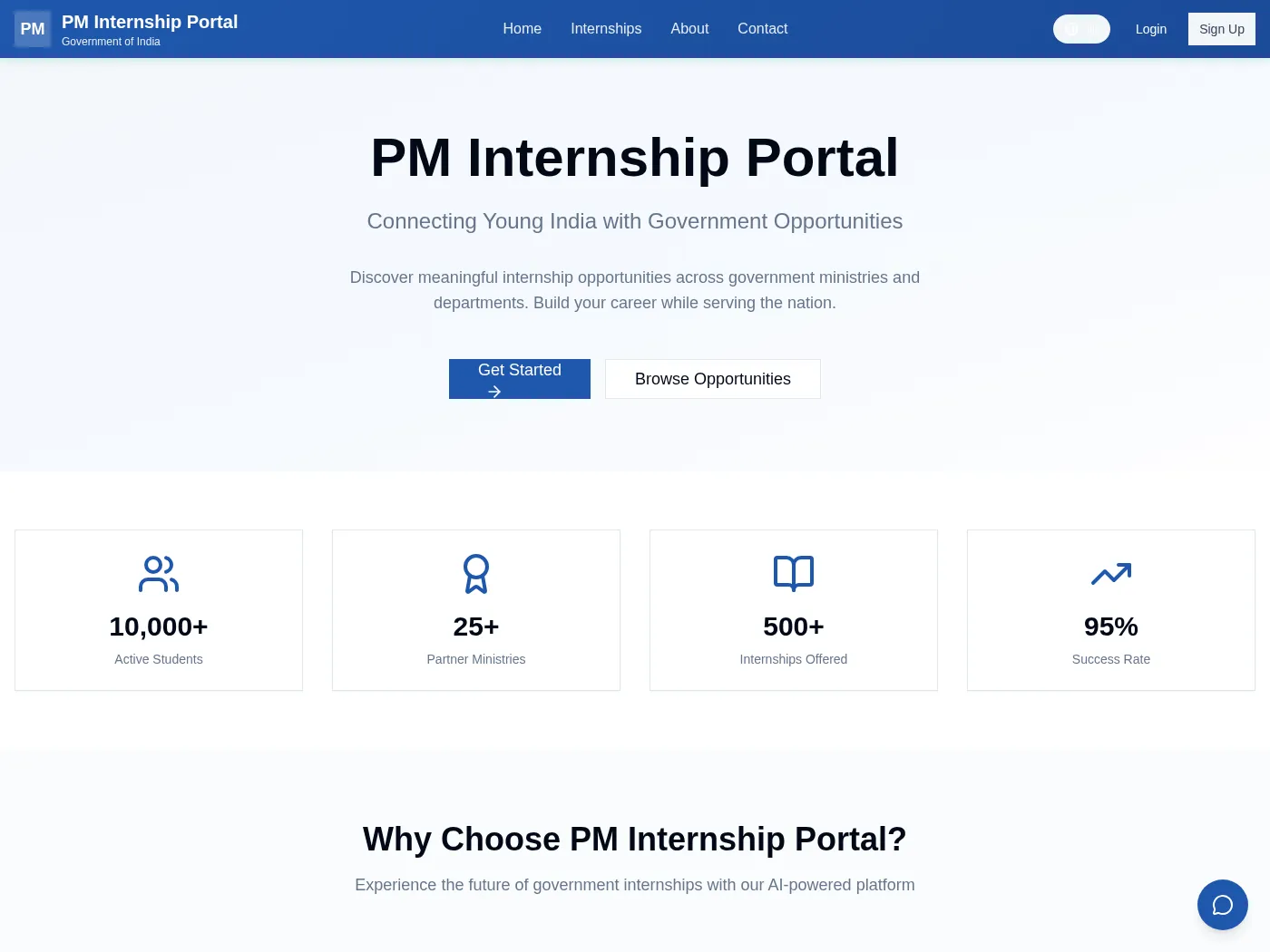 PM Internship Portal AI – Smarter Government Internship Matching and Management Platform