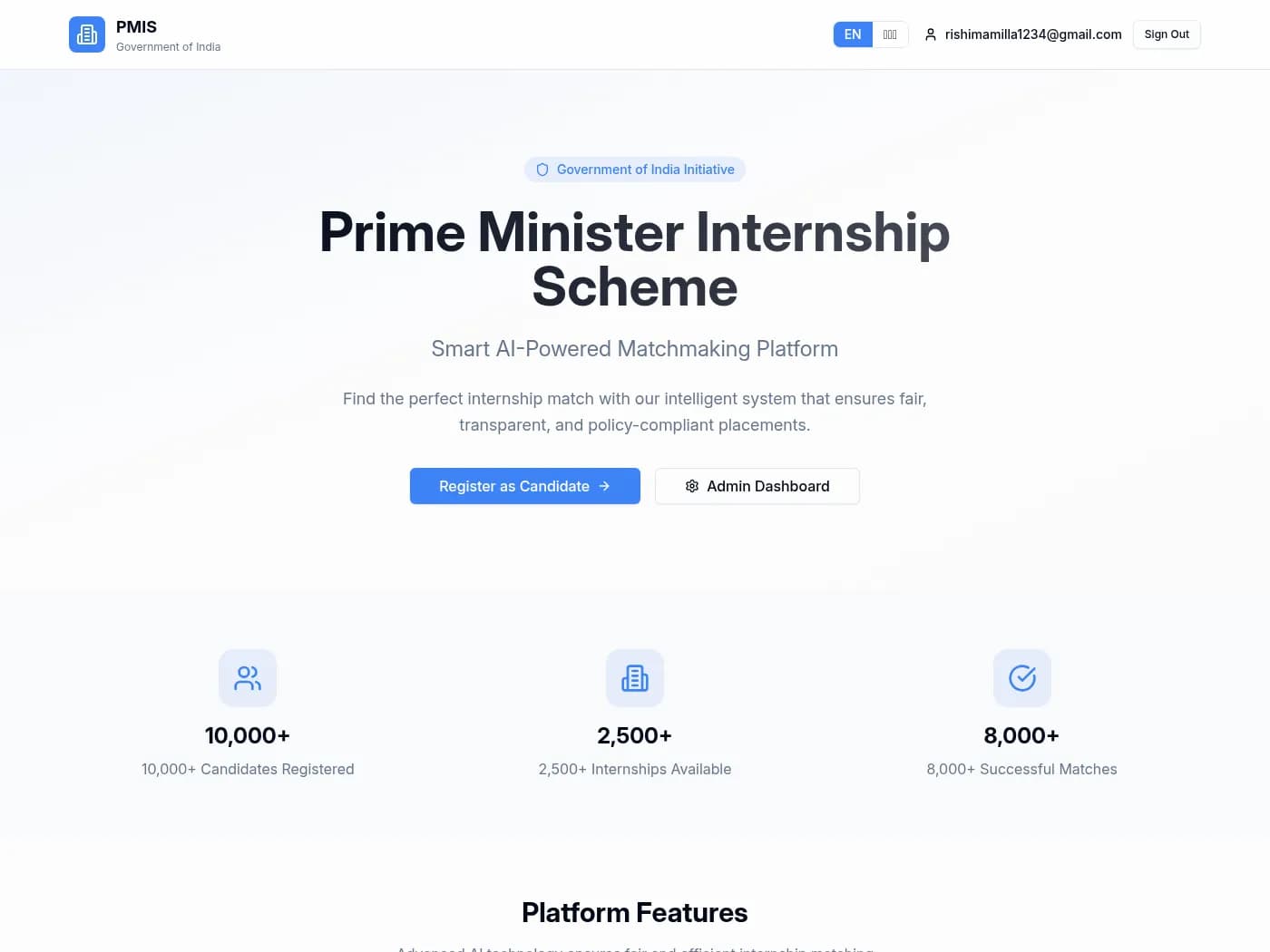 PMIS Smart AI Matchmaking & Fair Placement Prototype for Internships