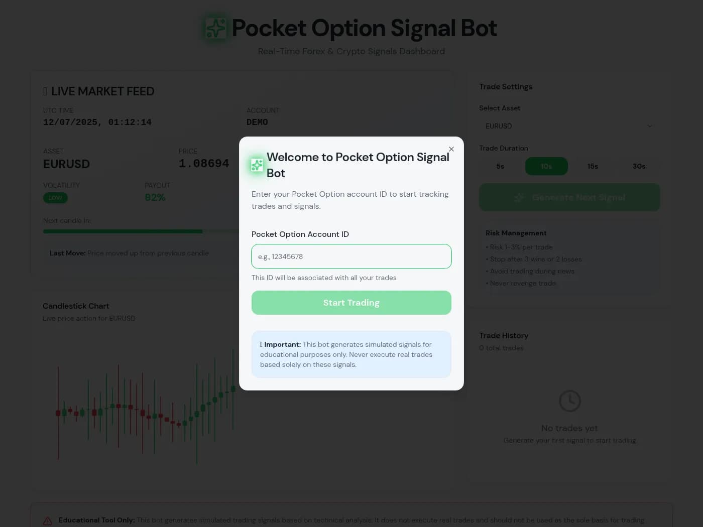 Pocket Option Signal Bot - Real-Time Animated Forex & Crypto Signals Dashboard