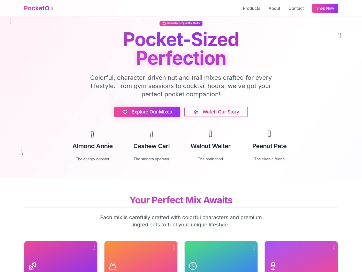 PocketO Vibrant D2C Nuts Brand Website