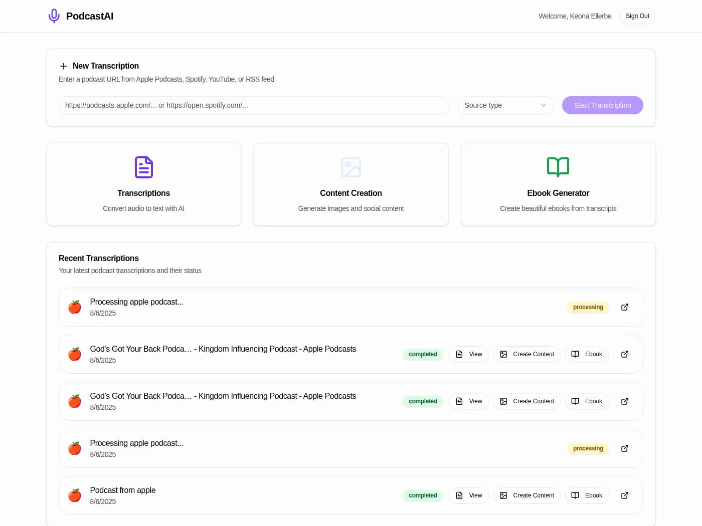 Podcast Transcription & Ebook Generator