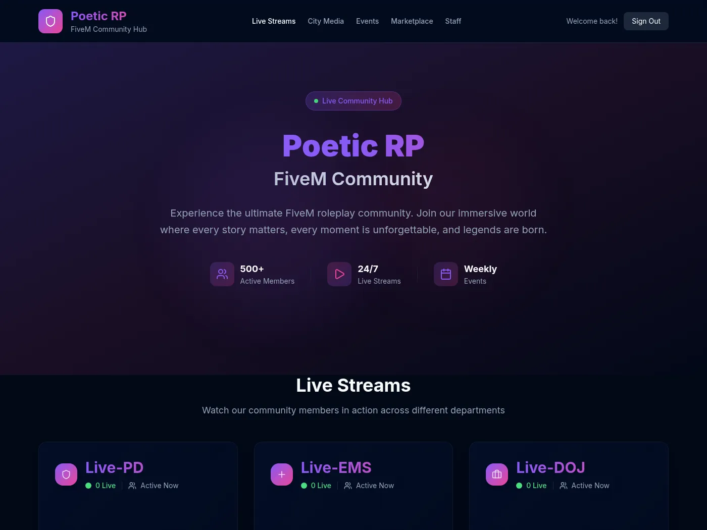 Poetic RP FiveM Community Hub Website