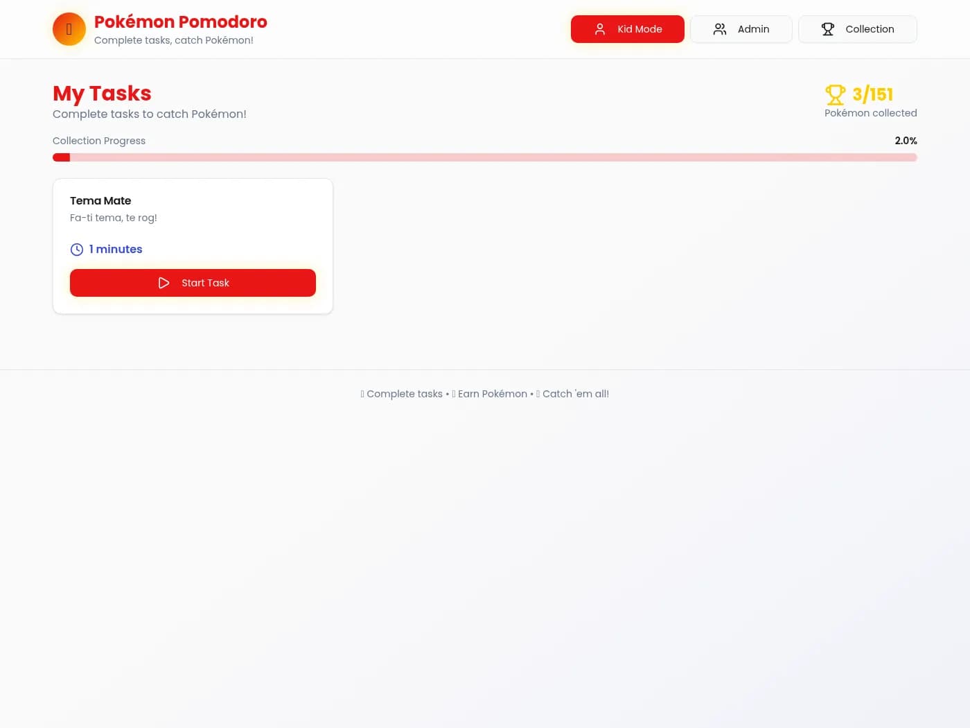 Pokémon Pomodoro Task Manager for Kids