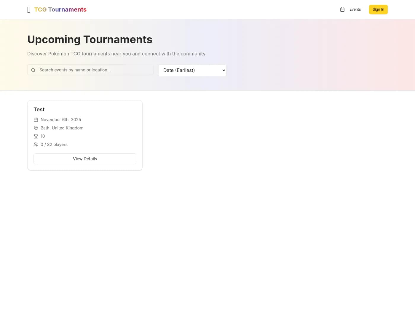 Pokémon TCG Tournament Web Portal