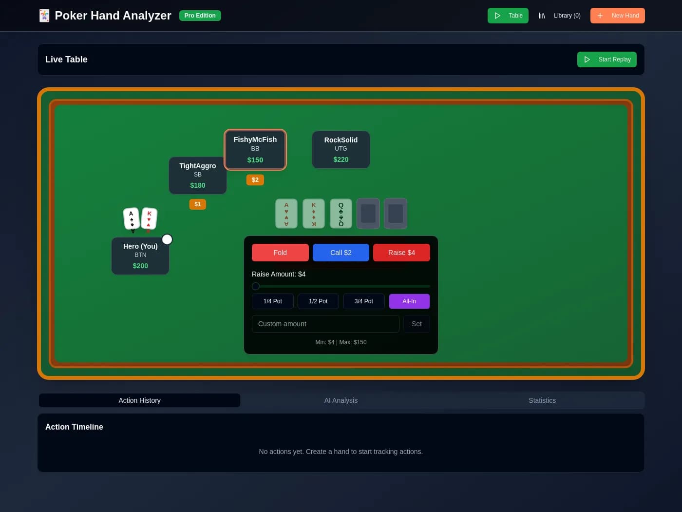 Poker Hand Replay & AI Analysis Tool