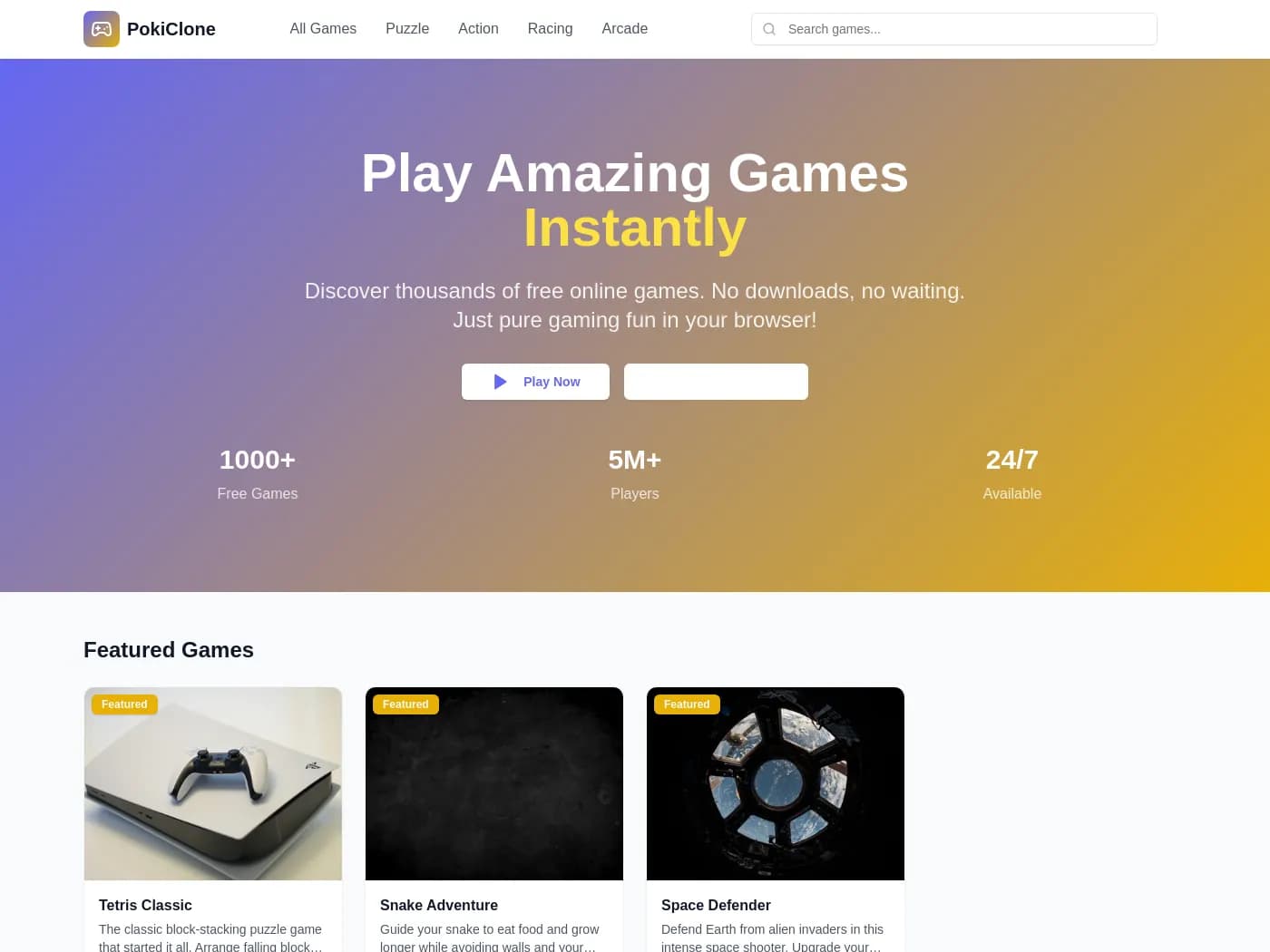 Poki Games Platform Clone