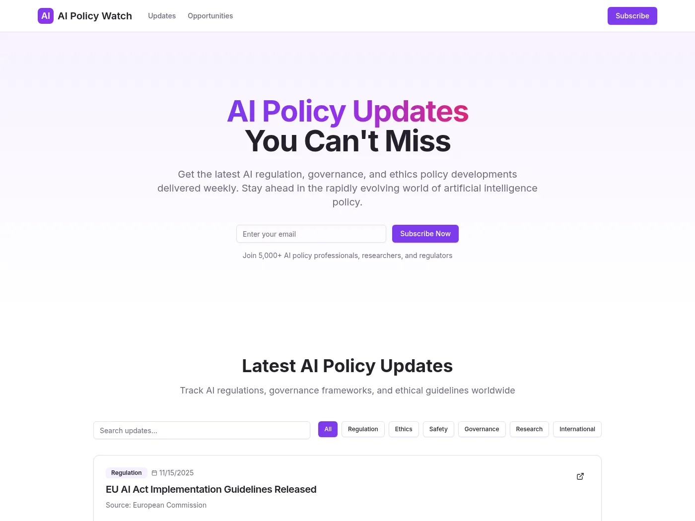 Policy Updates & Opportunities Newsletter Website