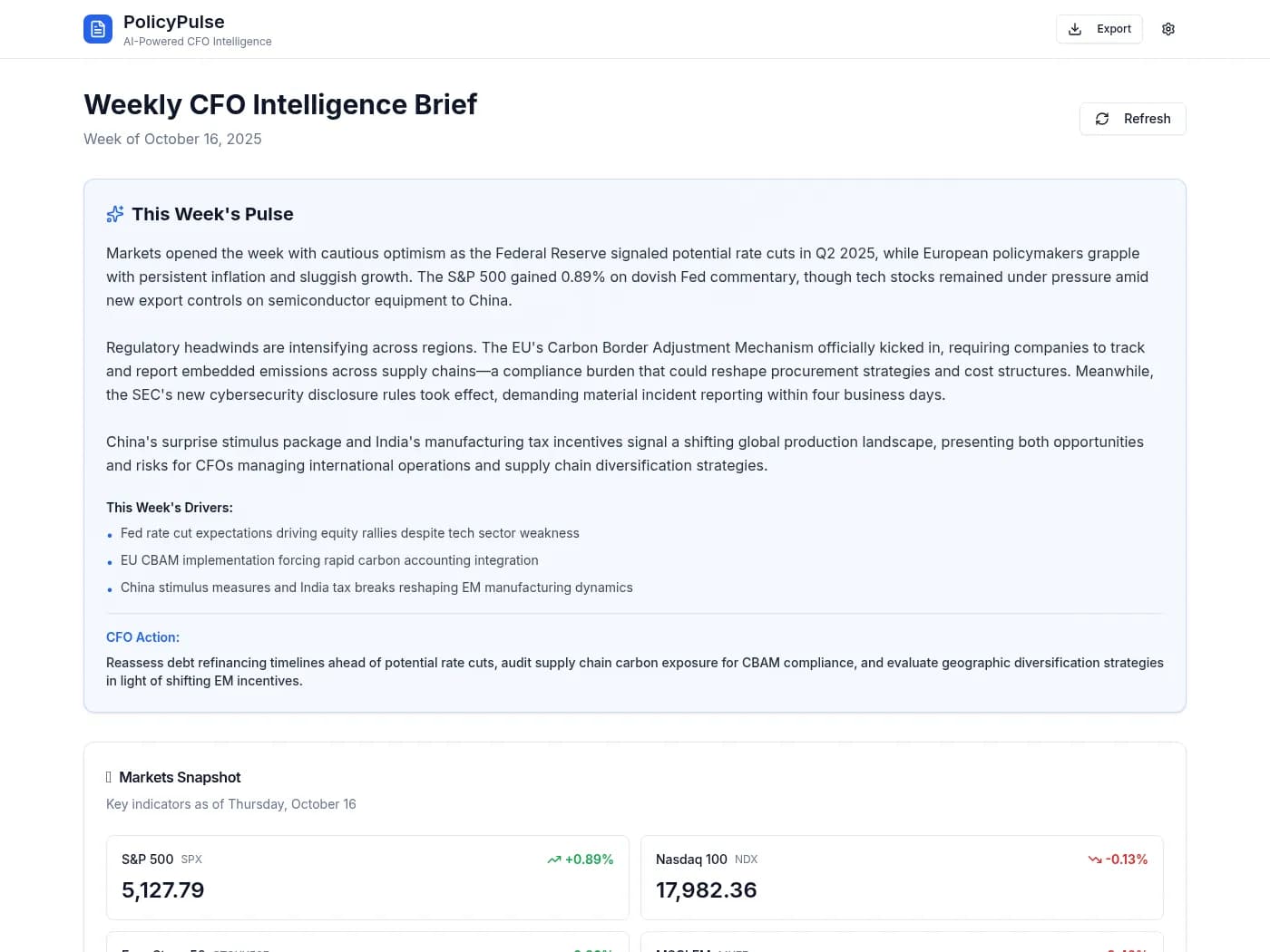 PolicyPulse: AI-Powered Weekly CFO Intelligence Brief