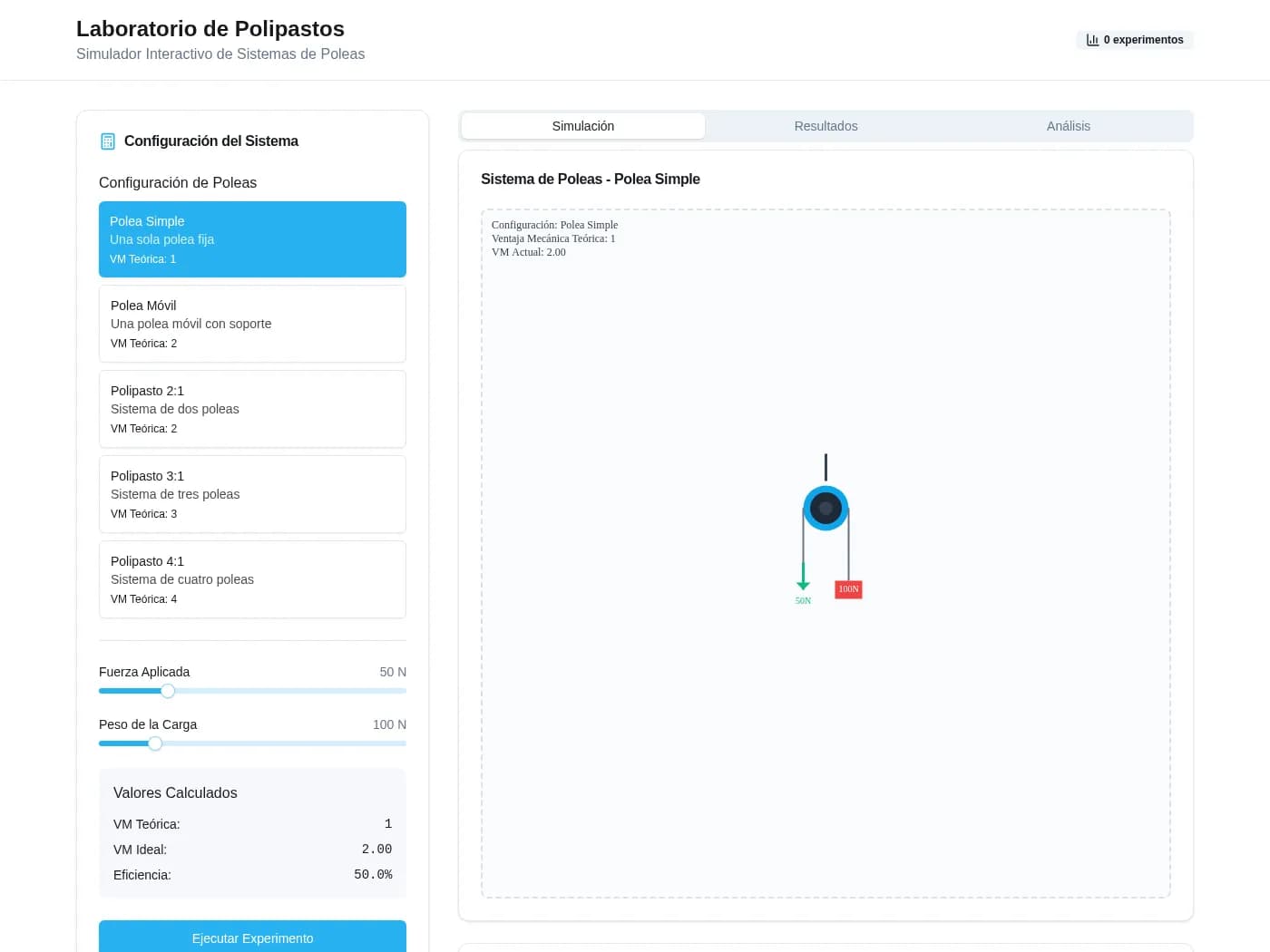 Polipasto Lab: Interactive Pulley System Simulator