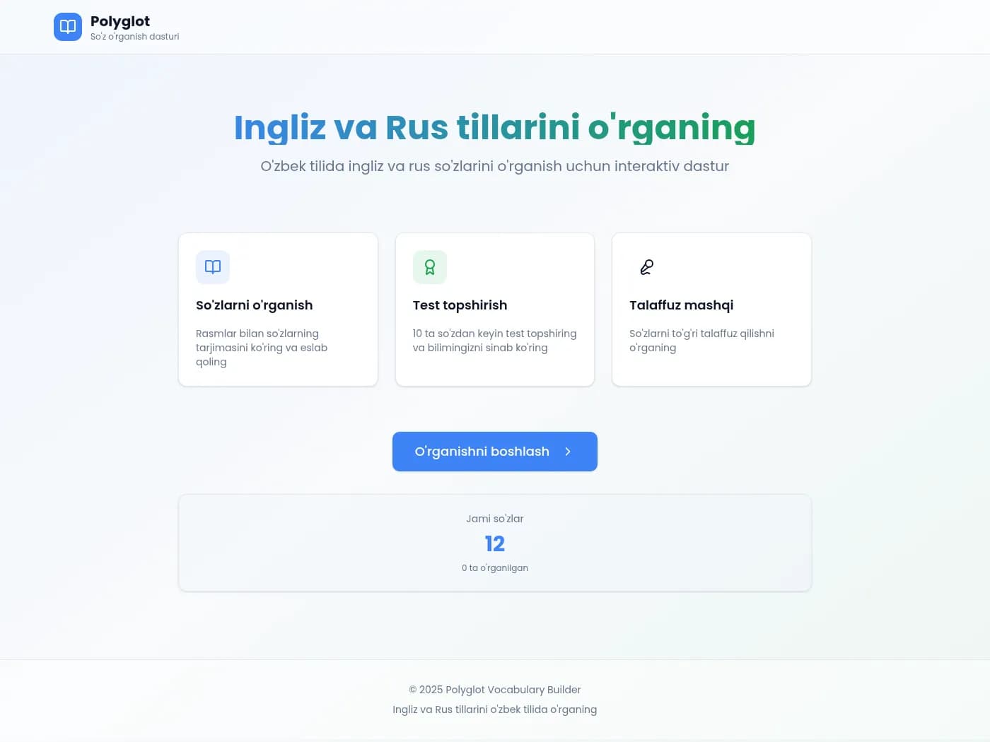 Polyglot Vocabulary Builder: English & Russian in Uzbek