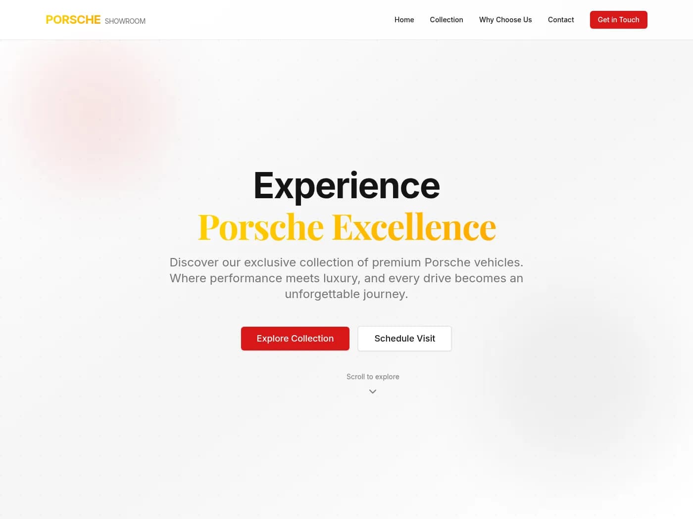 Porsche Showroom Modern Website