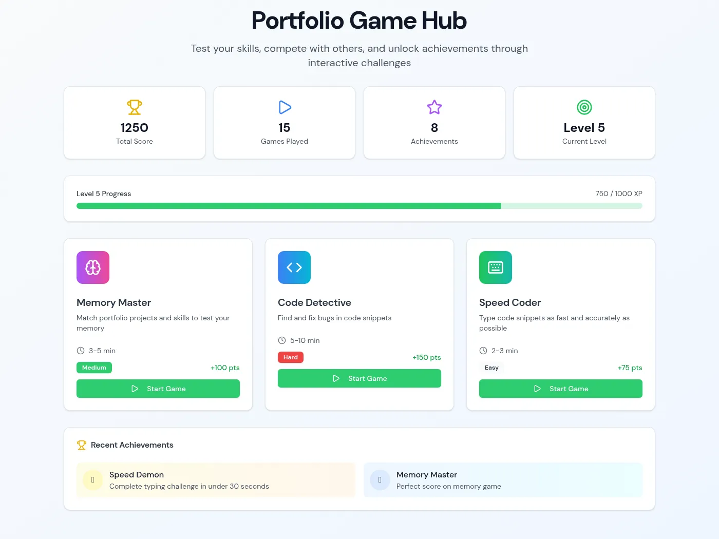 Interactive Portfolio Game Feature