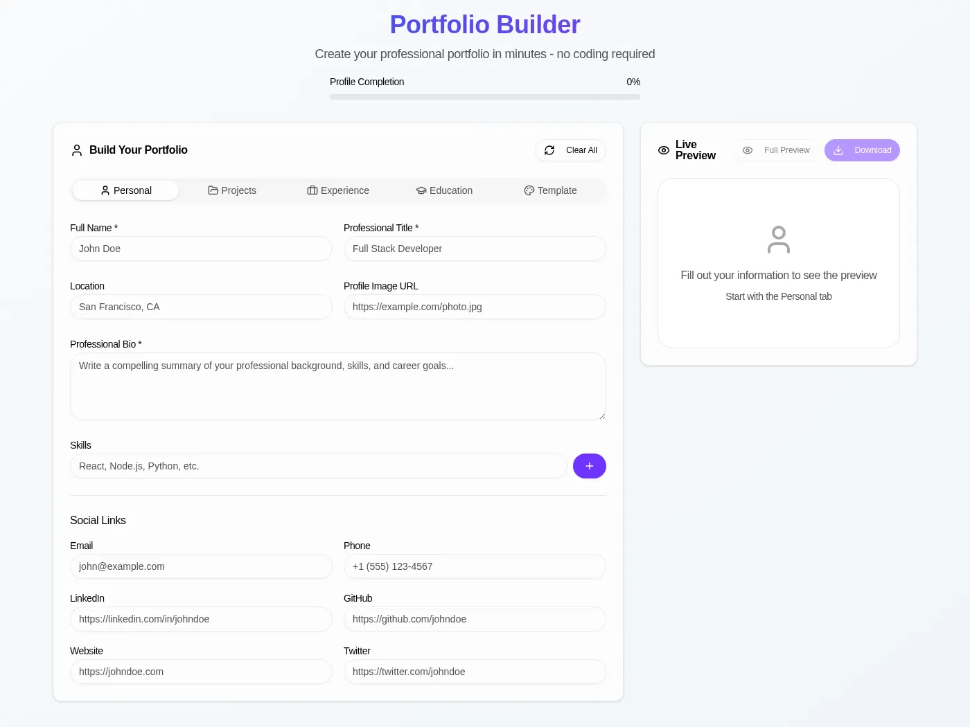 Portfolio Generator Web App