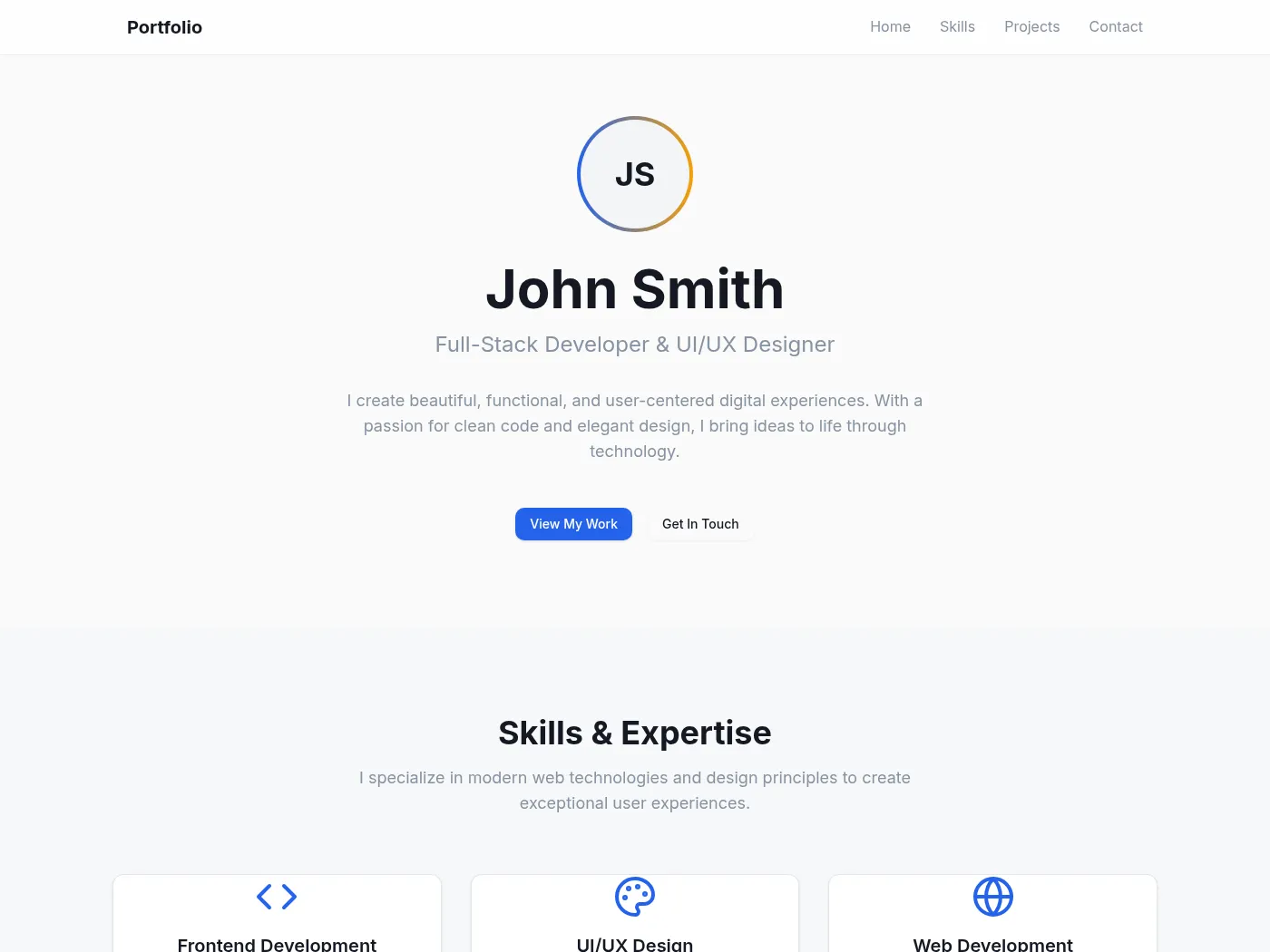Sleek Portfolio Main Page