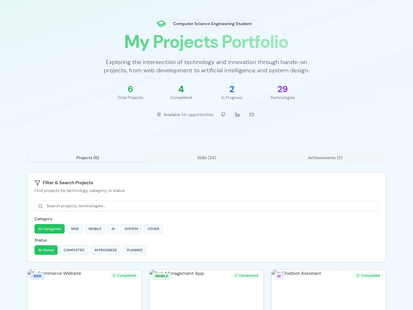 Portfolio Project Showcase Section for Engineering Student