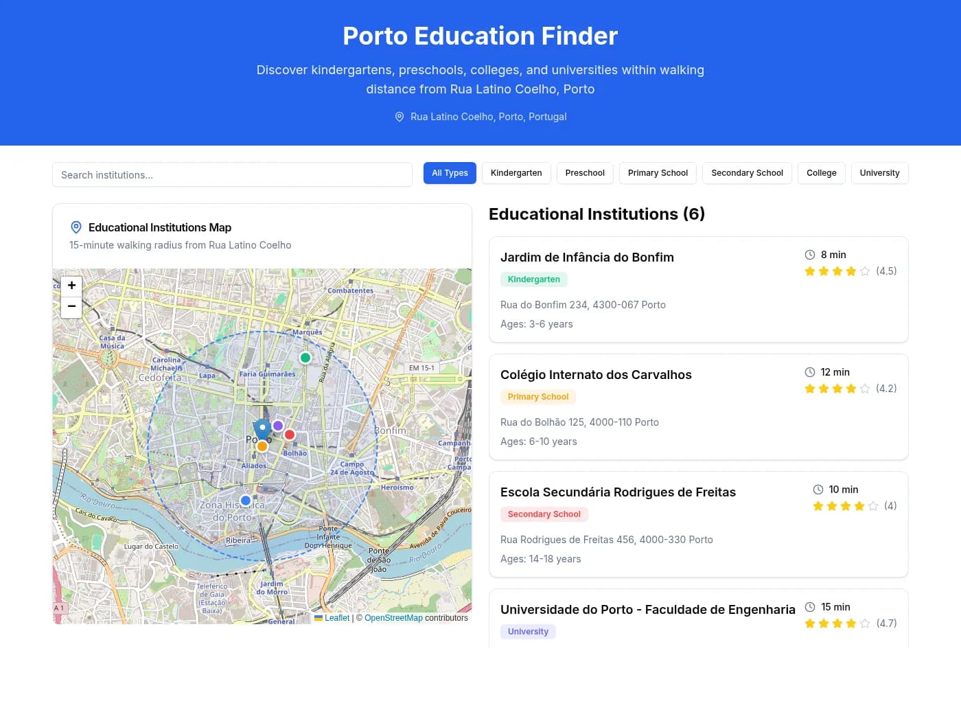 Nearby Education Finder for Porto