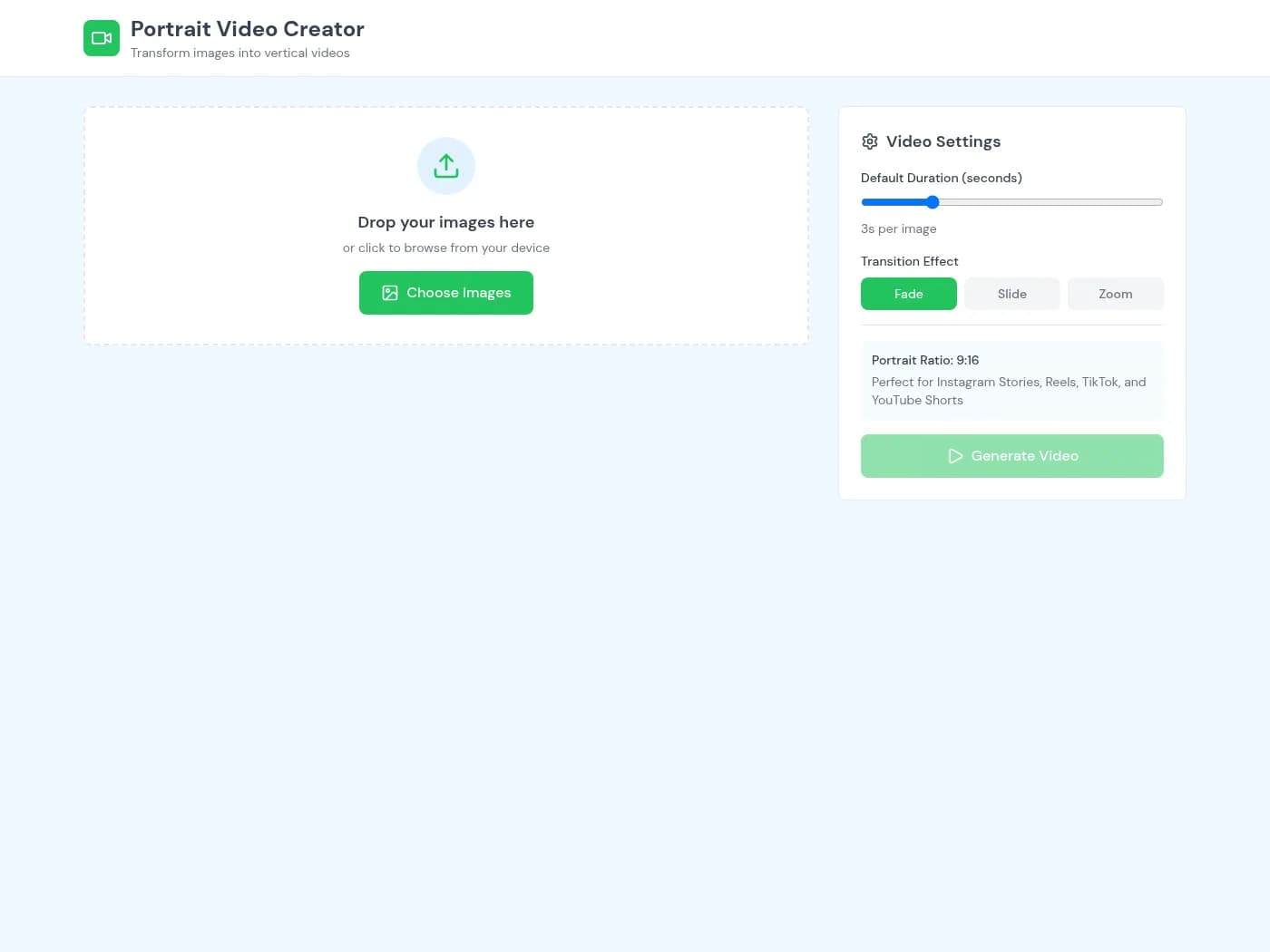 Portrait Ratio Video Generator from Images