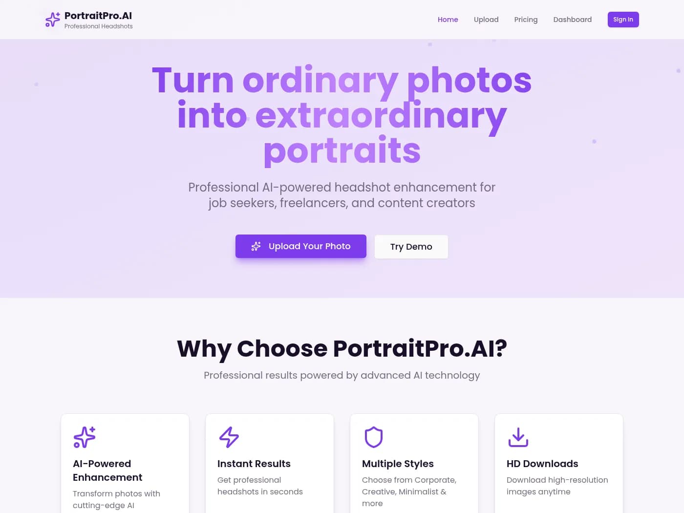 PortraitPro.AI — Professional AI Headshot & Photo Enhancer Web App