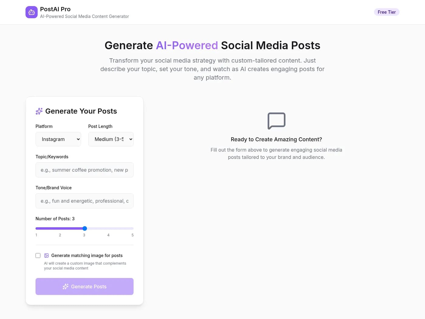 PostAI Pro: Custom AI-Powered Social Media Content Generator