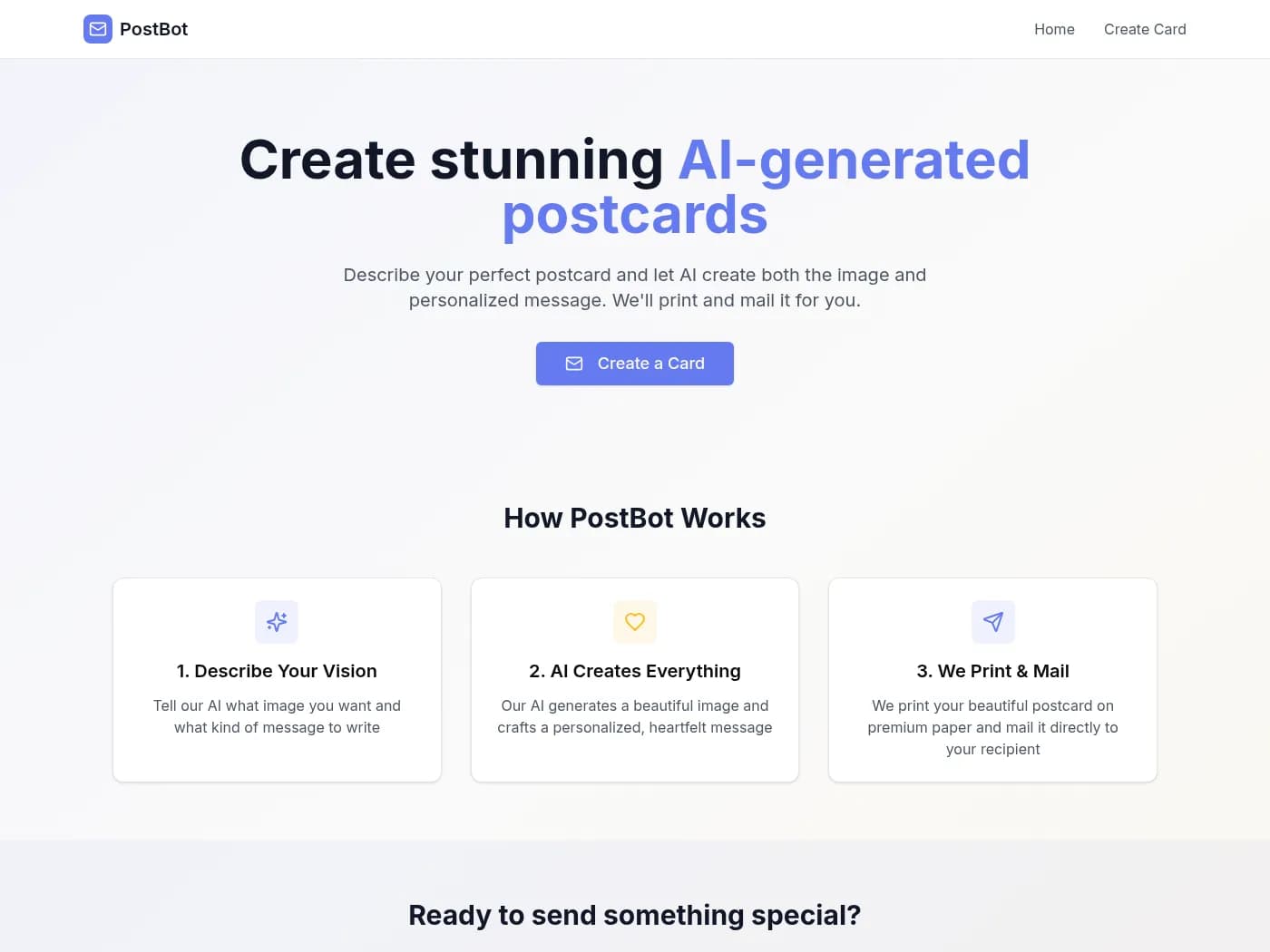 PostBot: AI-Powered Personalized Postcard Web App