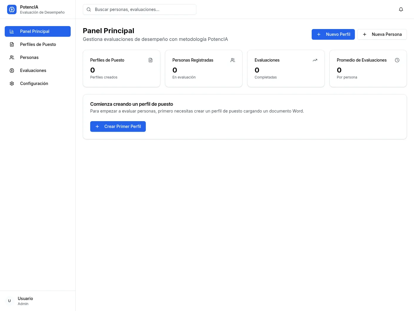 PotencIA Desempeño - Plataforma de Evaluación de Personas basada en Perfiles de Puesto y Análisis de Conversaciones