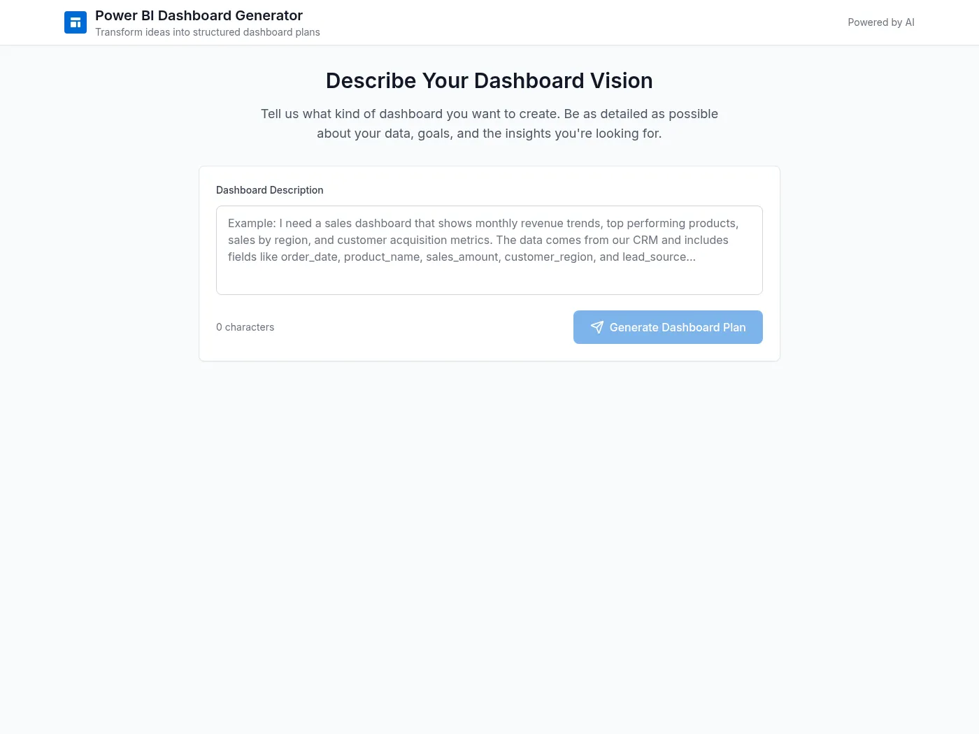 Power BI Dashboard Plan Generator MVP