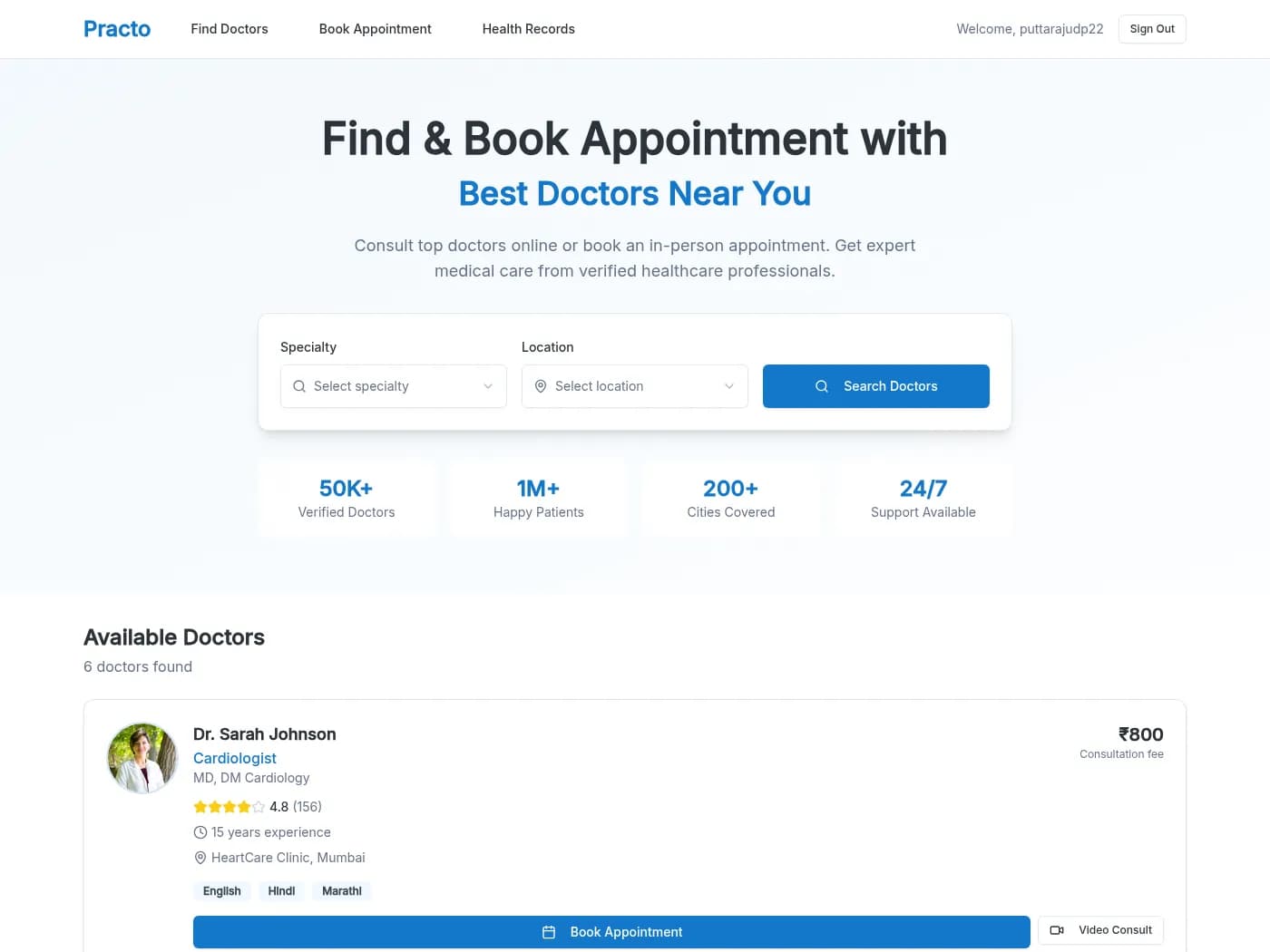 Practo Doctor Appointment App Clone