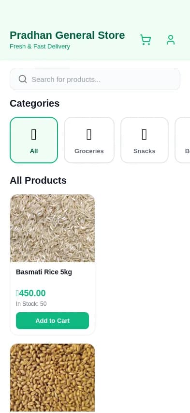 Pradhan General Store Mobile App for Online Grocery & Daily Needs Ordering