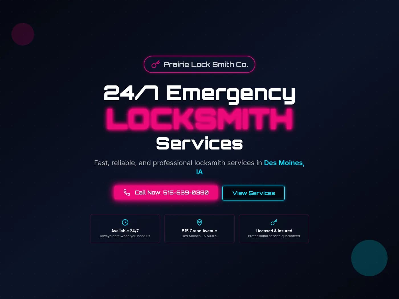 Prairie Locksmith Neon Web Presence