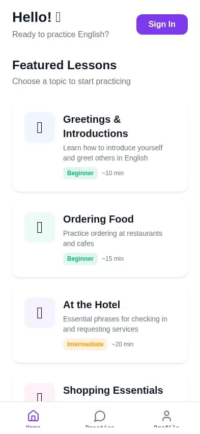 Praktika AI Language Learning Mobile App