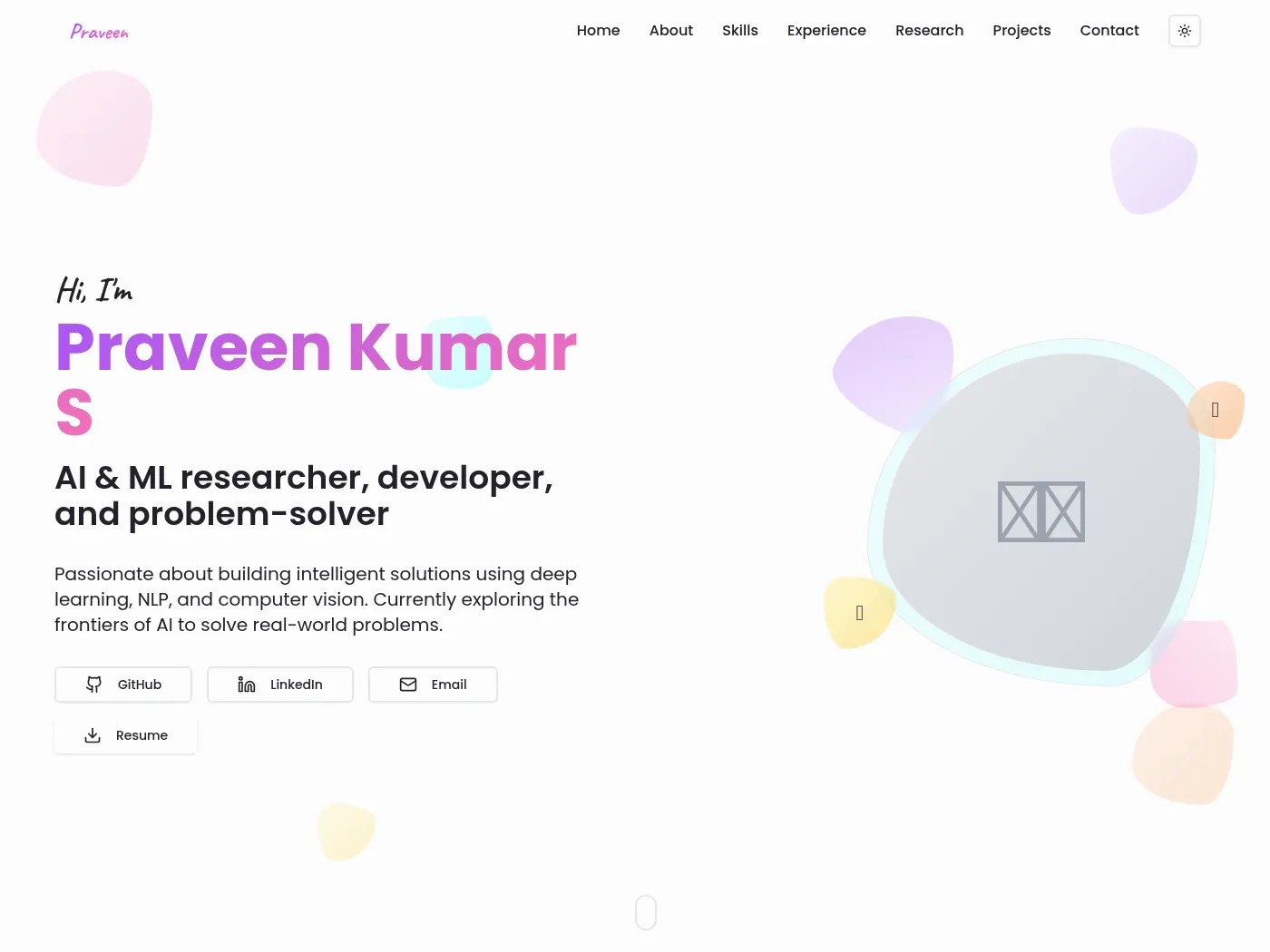Praveen Kumar S – AI & ML Portfolio (Artistic, Handcrafted Website)