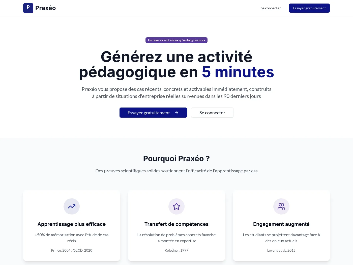 Praxéo – Générateur de cas pédagogiques SaaS pour enseignants du supérieur