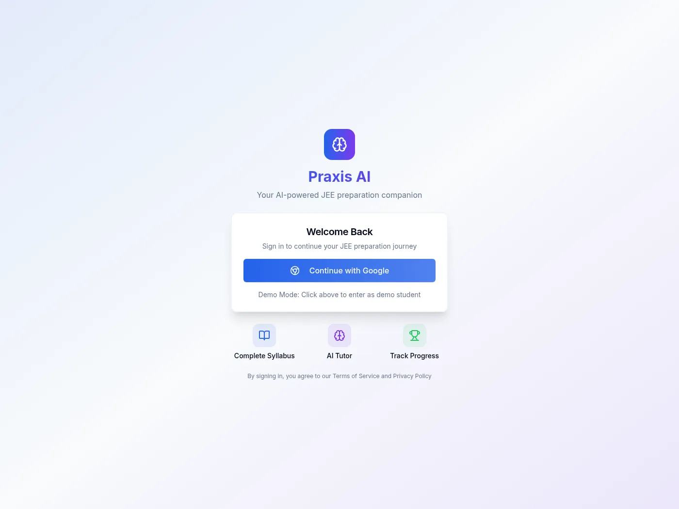 Praxis AI - JEE Prep AI Tutor Frontend Rebuild