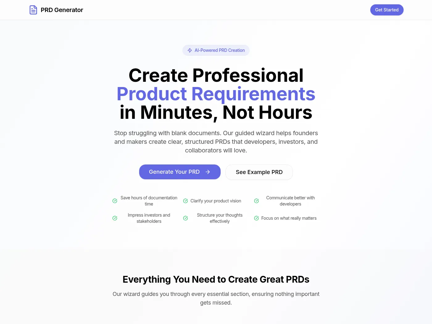 PRD Generator: Effortless Product Requirements for Founders & Makers