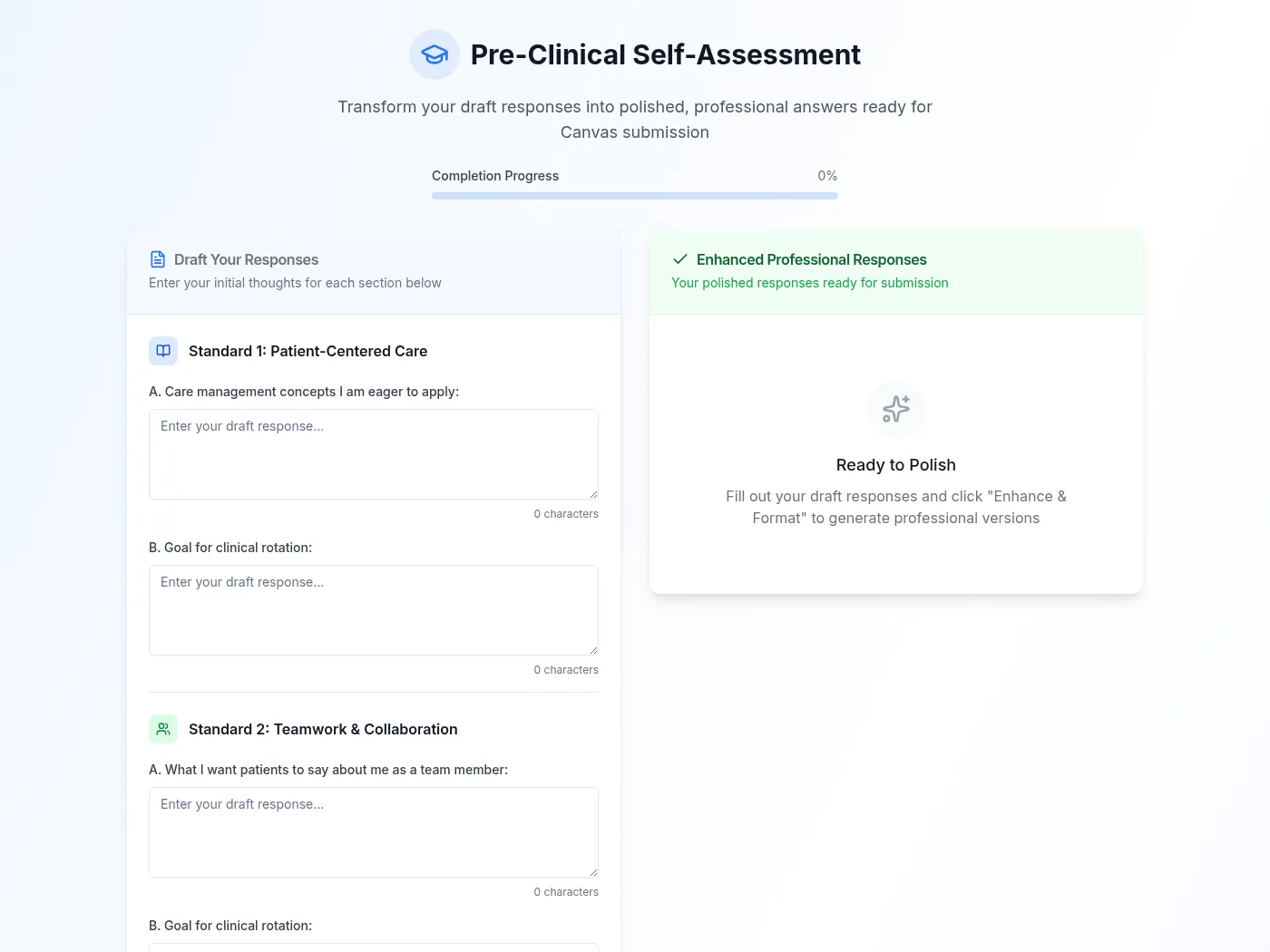 Pre-Clinical Self-Assessment Worksheet Formatter