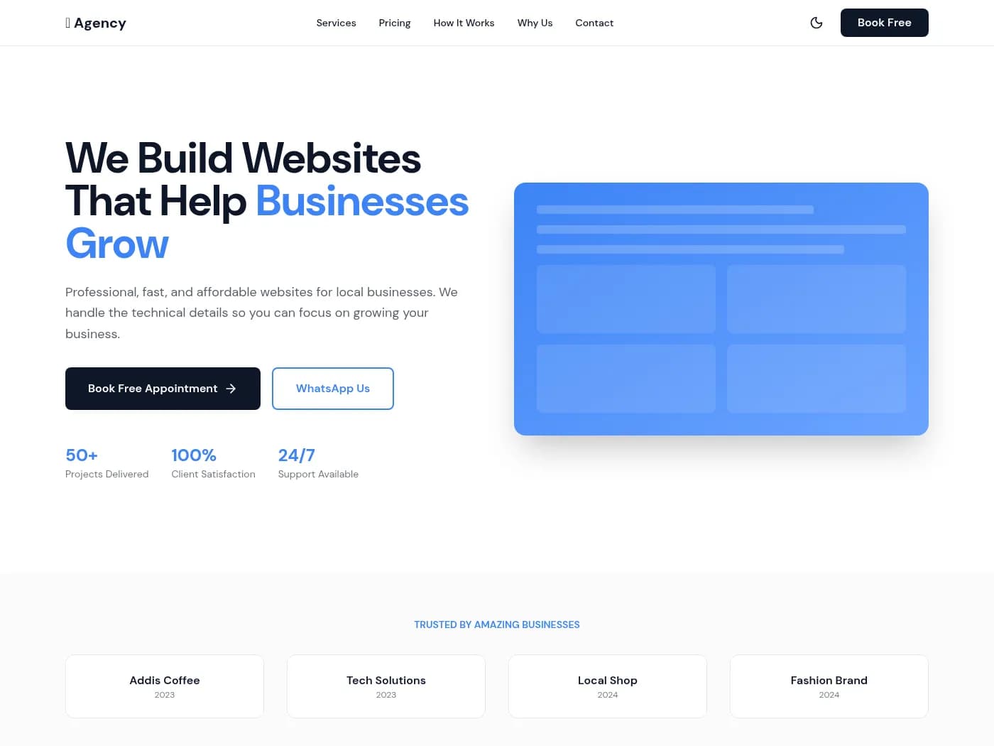 Agency Launchpad: Premium Web Agency Site with WOW UI/UX and Editable Admin Panel