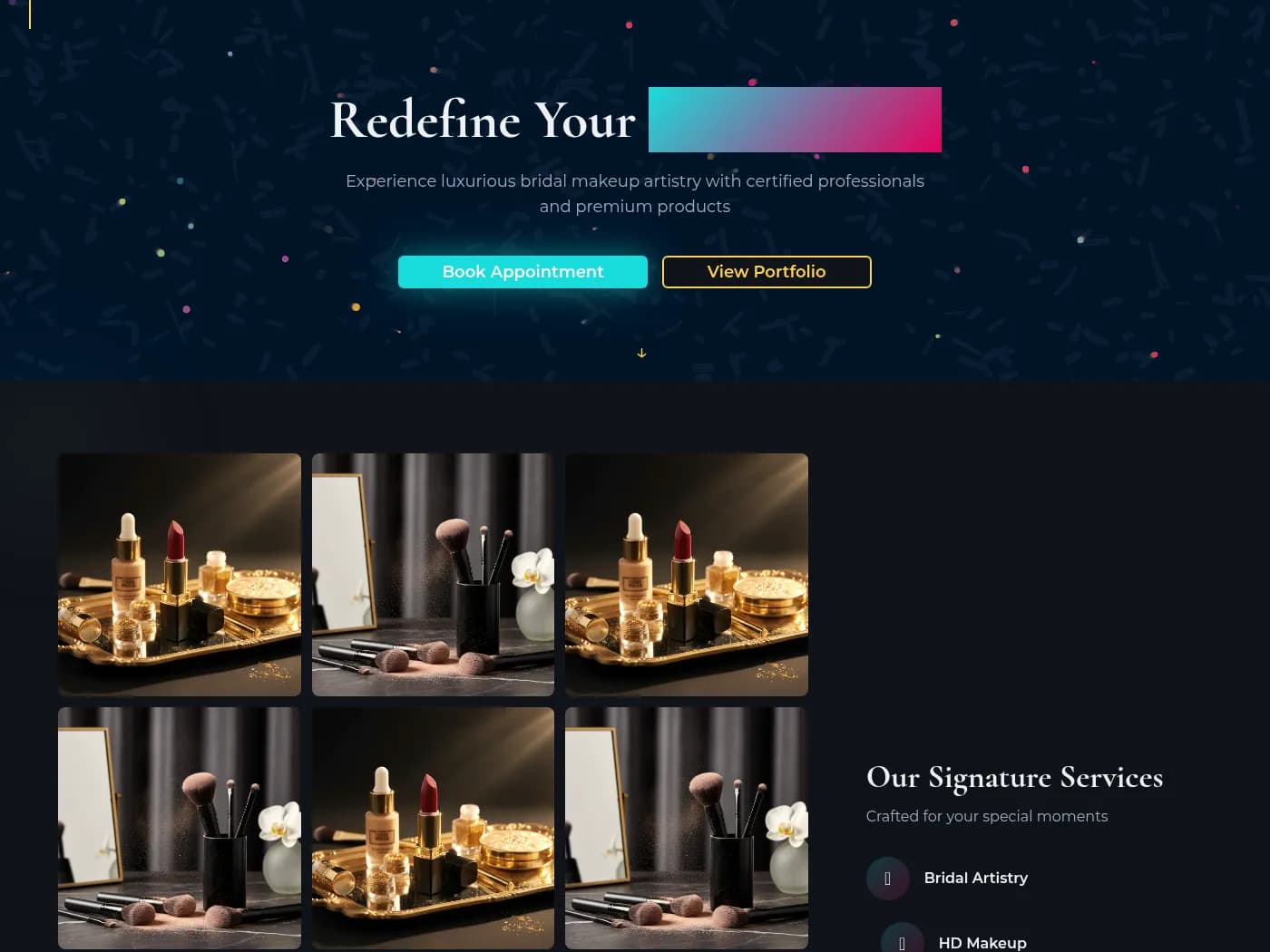 Redefine Bridal Beauty: A Premium Animated Beauty Parlour Landing Page with Cinematic Flair