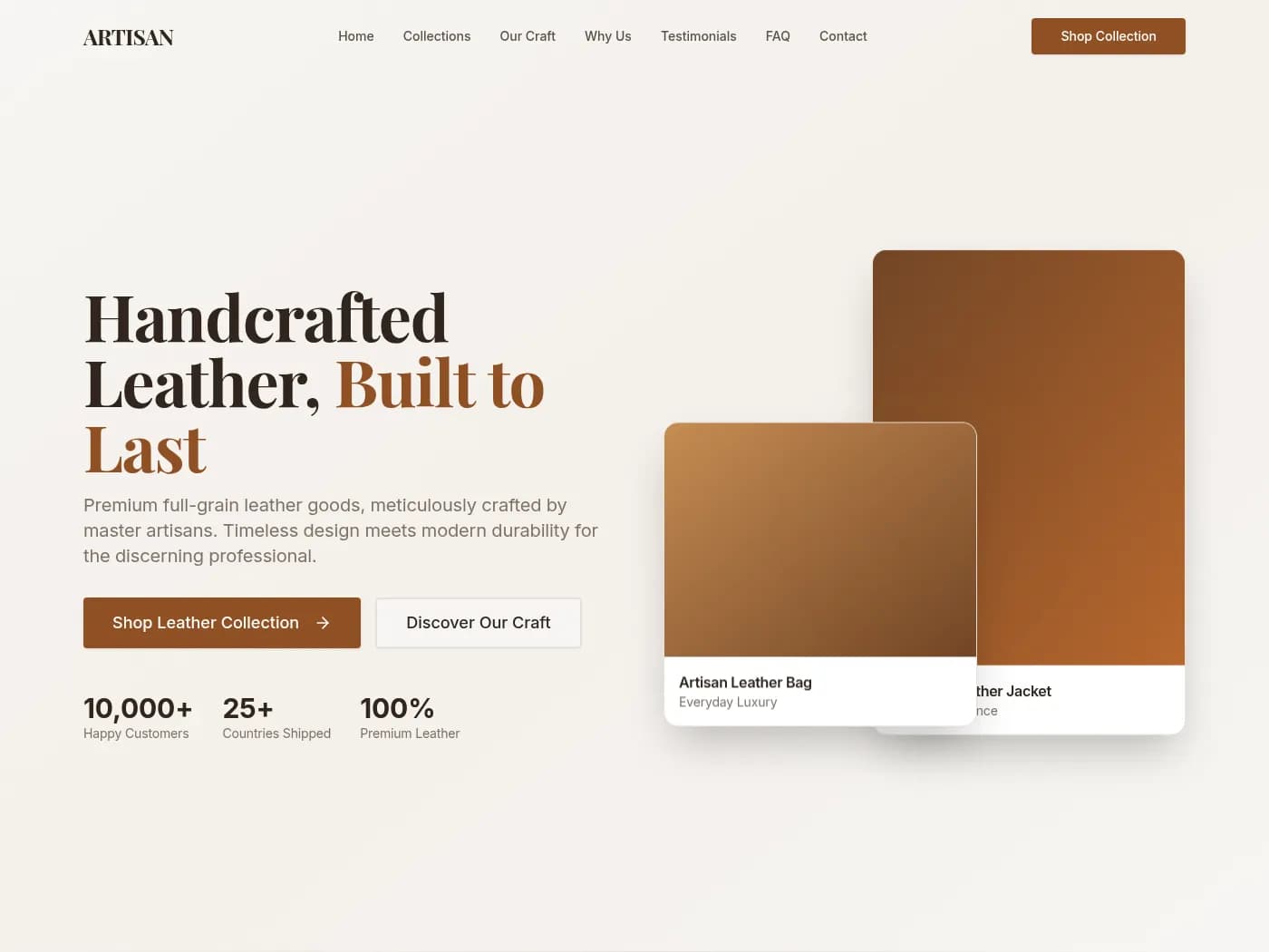 Premium Leather Goods Single-Page Brand Website with Motion & Polish Inspired by Jeton