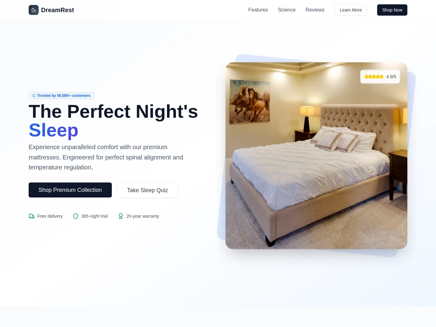 Premium Mattress Company Landing Page