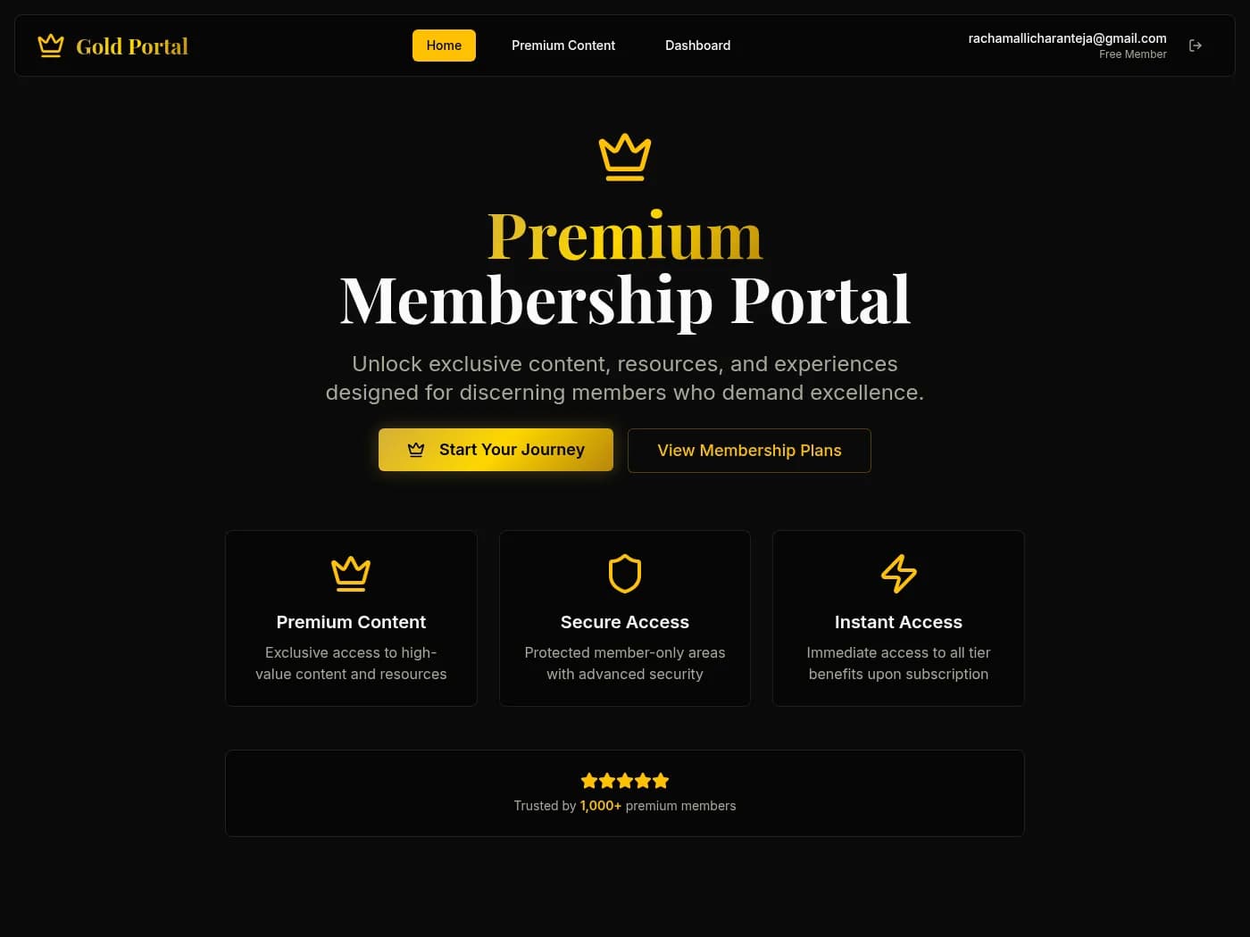 Gold Membership Portal with Tiered Premium Content and Monetization